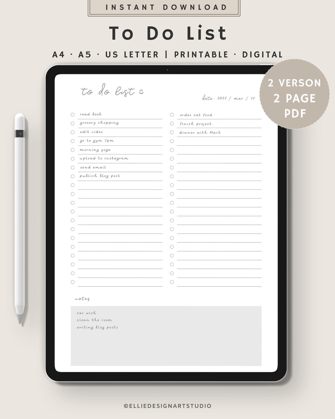 Simple to Do List Template Printable | to Do List Digital | iPad to Do ...
