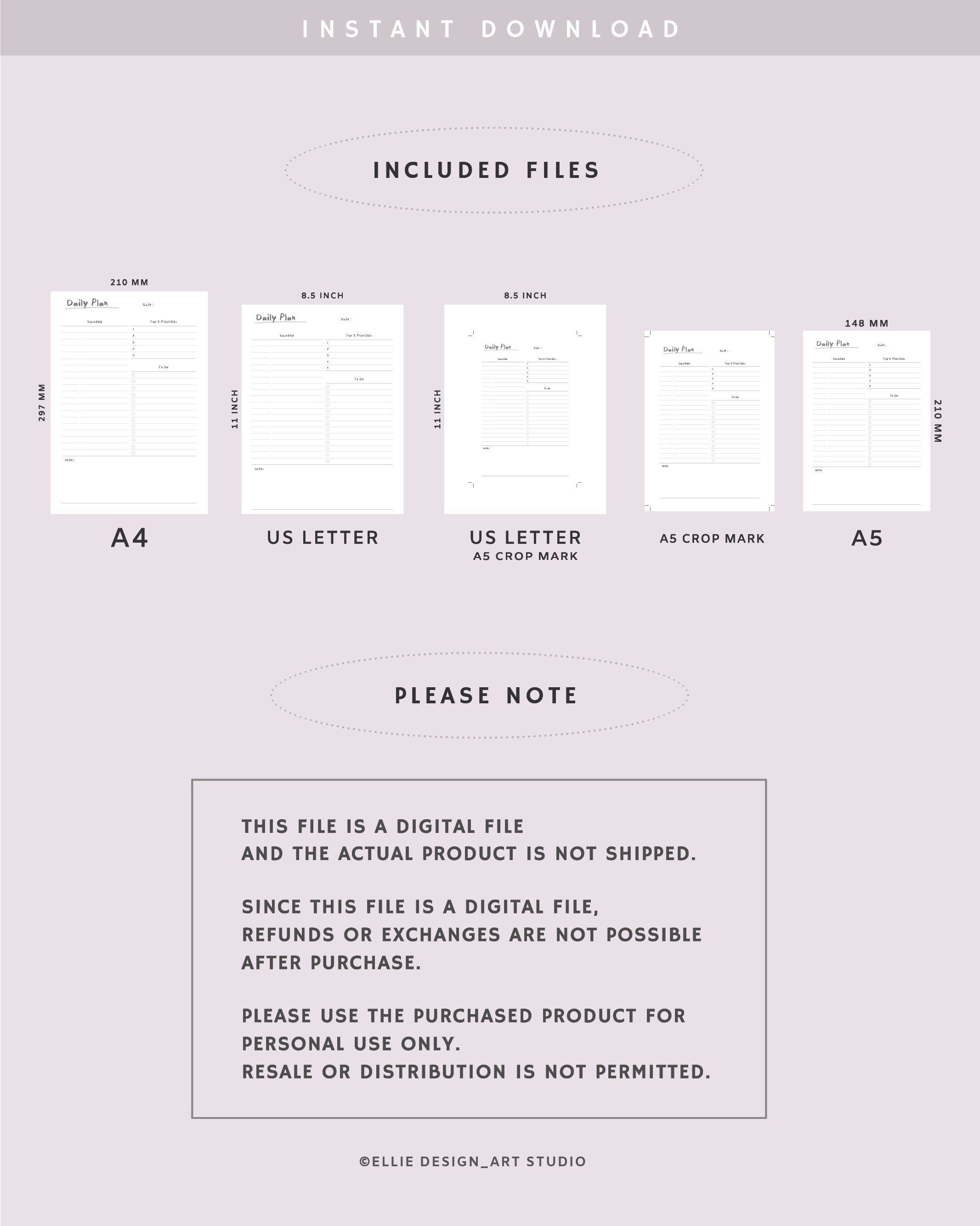 Minimalist Daily Planner Printable, Undated Daily Planner Inserts ...