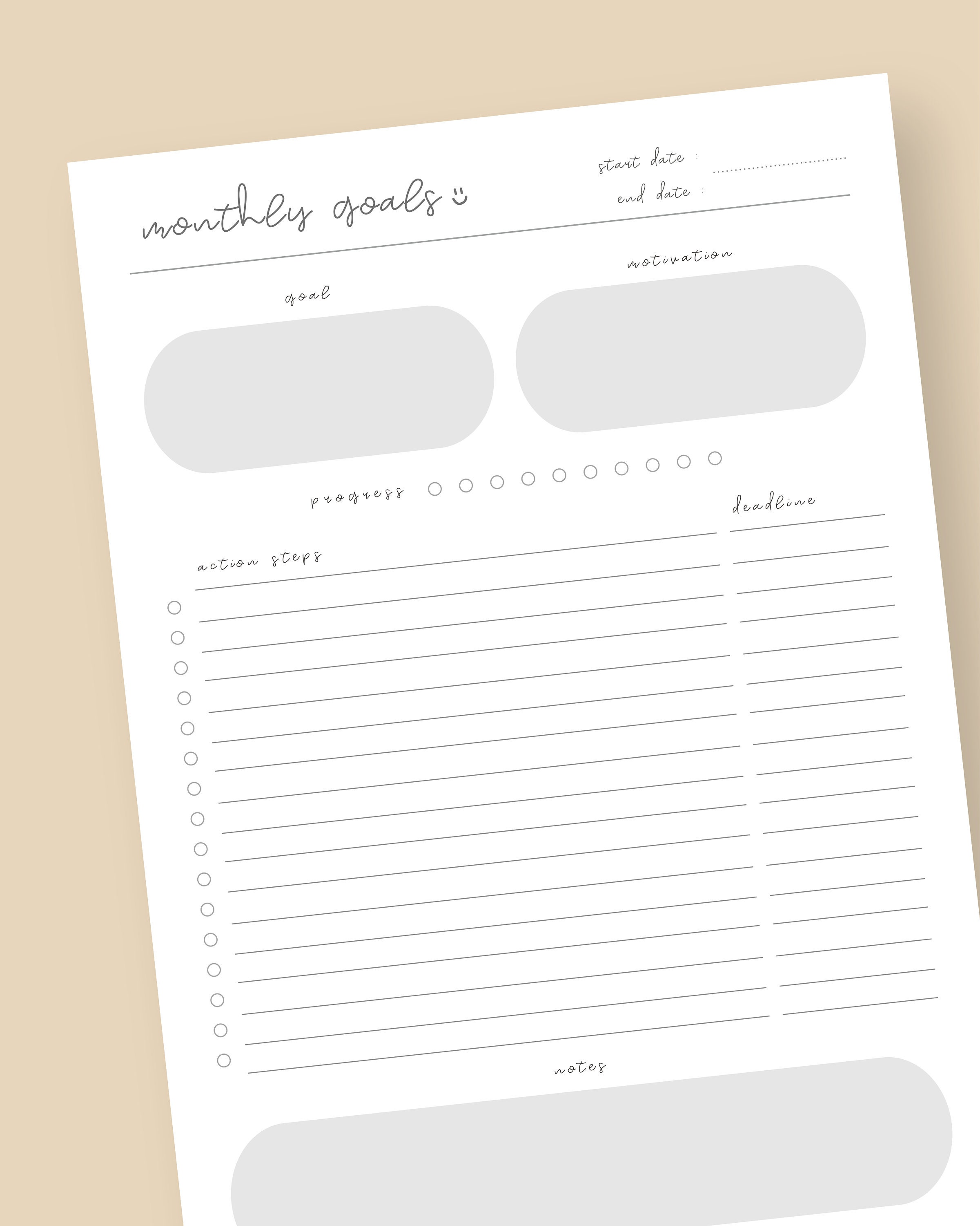 Monthly Goal Planner Printable Template | Goal Planner Insert | Goal ...