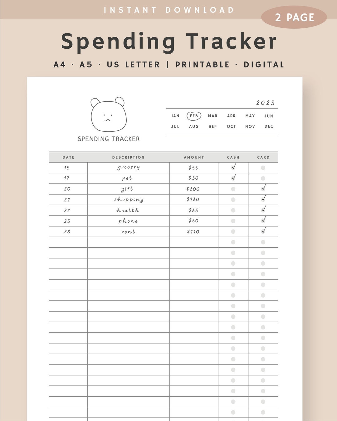 Spending Tracker Printable, Expense Tracker, Budget Template, Finance ...