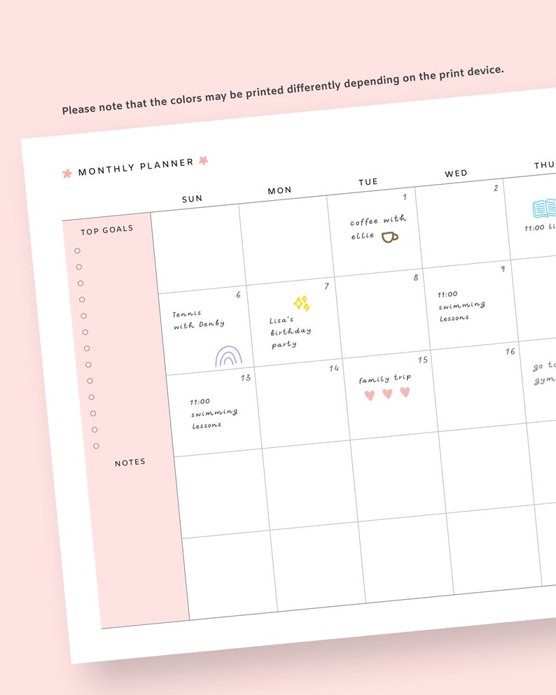 Monthly Planner Printable Monthly Blank Calendar - Etsy