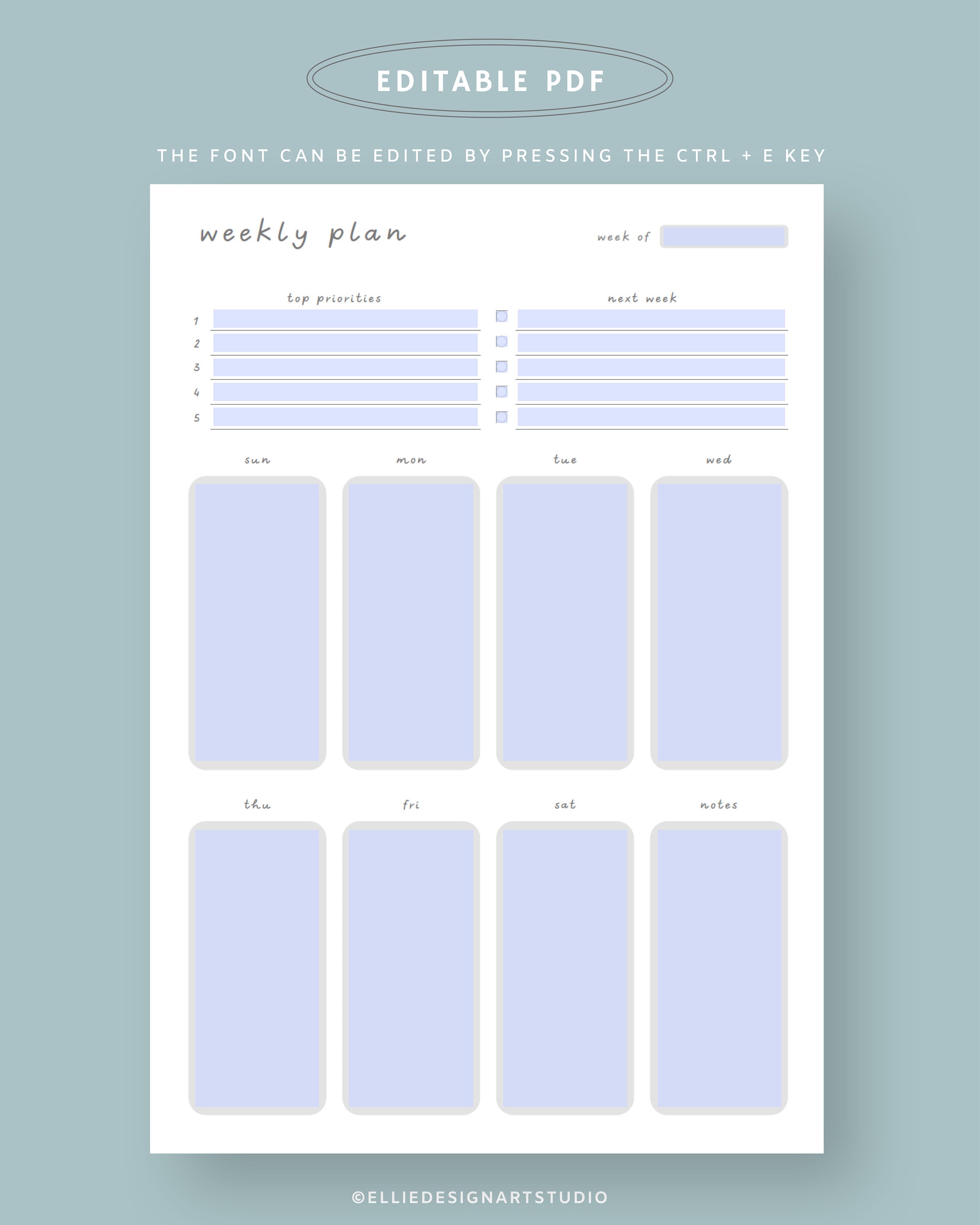 Vertical Weekly Planner Printable Weekly Organizer Undated Weekly ...