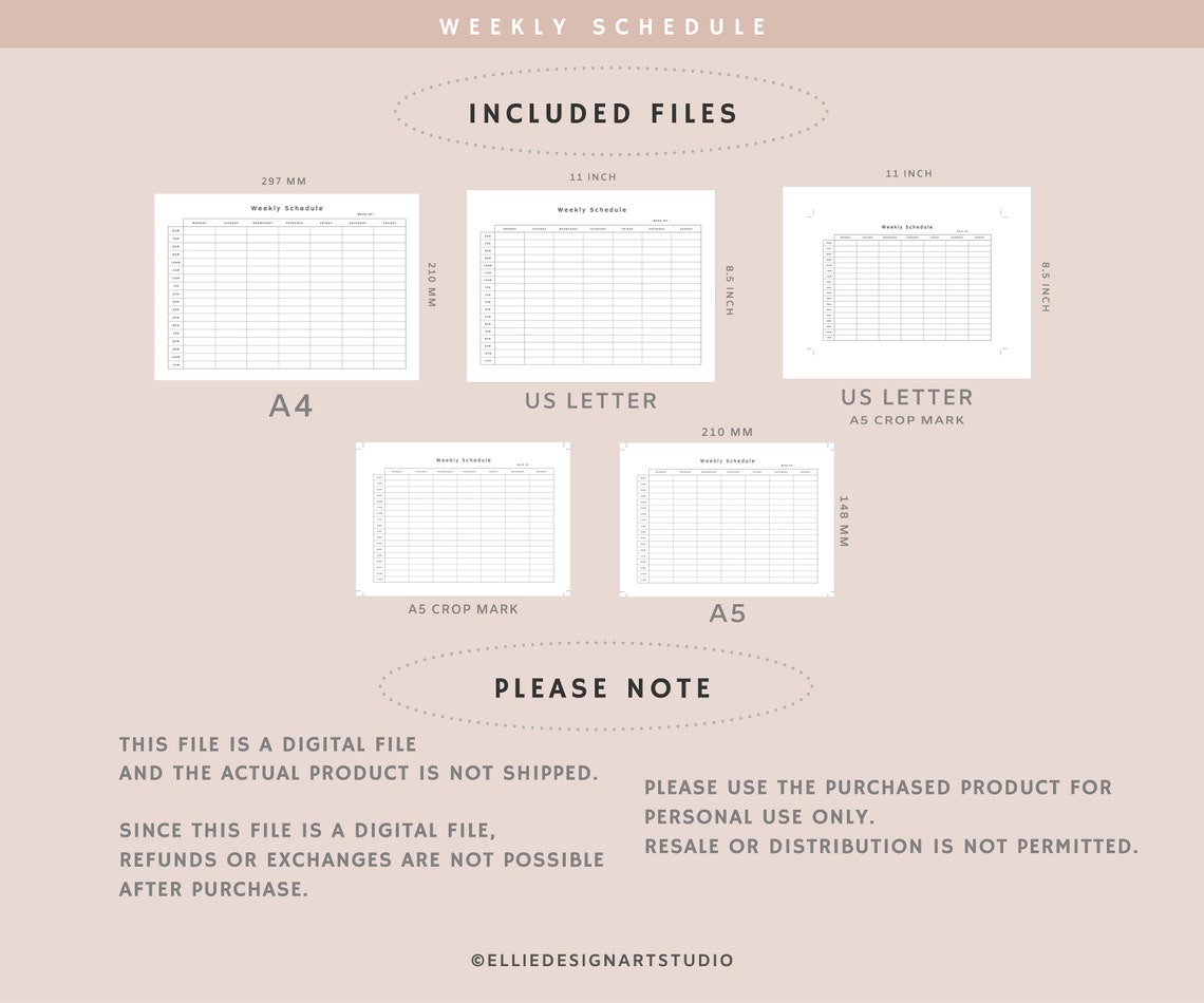 Weekly Schedule Printable, Week at a Glance, Weekly Planner, Hourly ...
