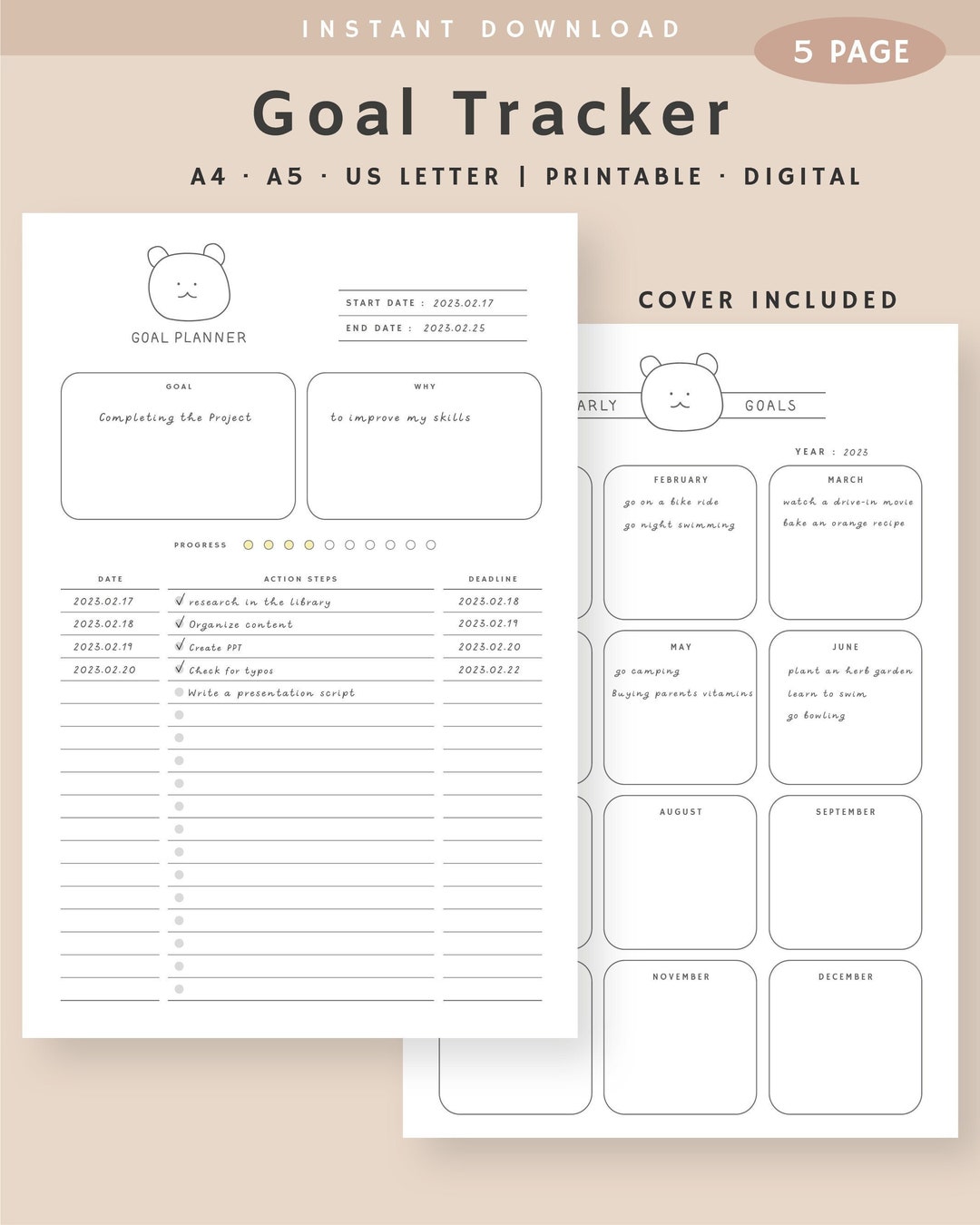Goal Planner Printable, Goal Setting, Productivity Planner, Yearly ...