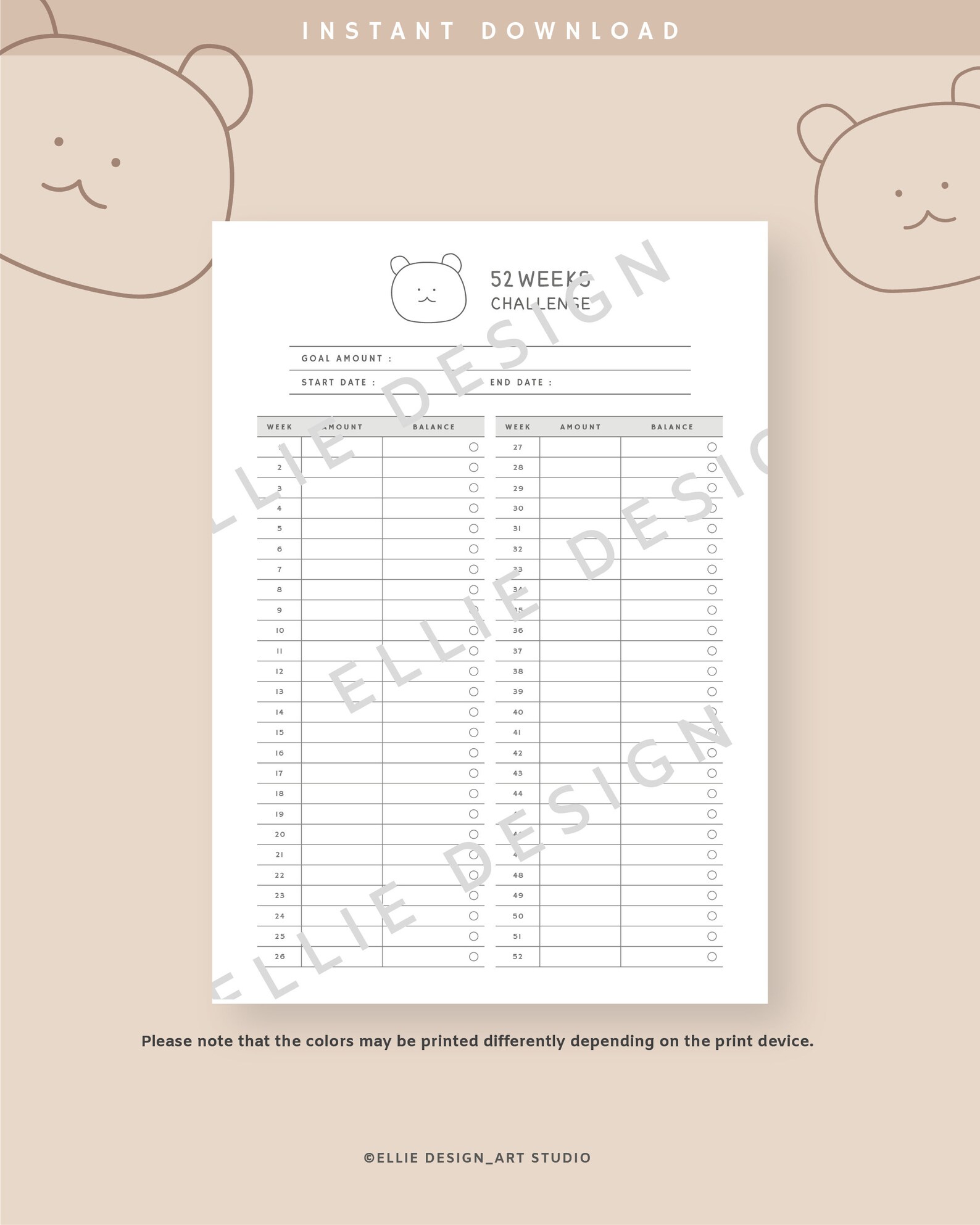 52 Week Savings Challenge Printable, Money Challenge, Savings Tracker ...