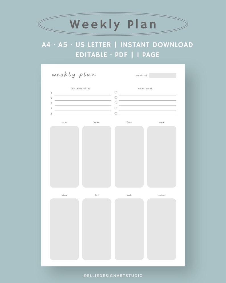 Vertical Weekly Planner Printable Weekly Organizer Undated - Etsy