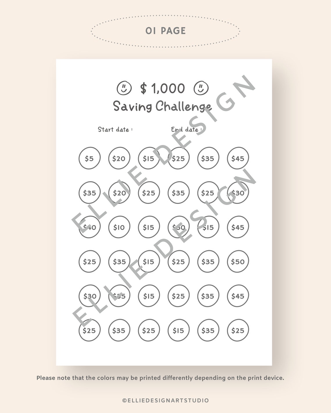 1000 Savings Challenge Printable | Savings Goal | Money Savings ...