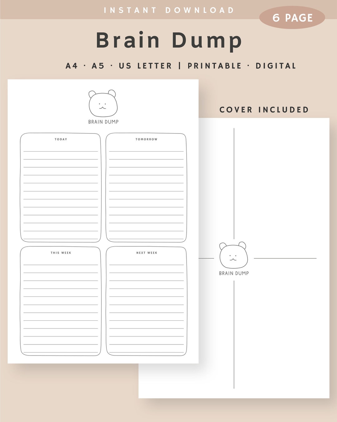 Brain Dump Journal Printable, Thought Organizer, Brain Dump ...