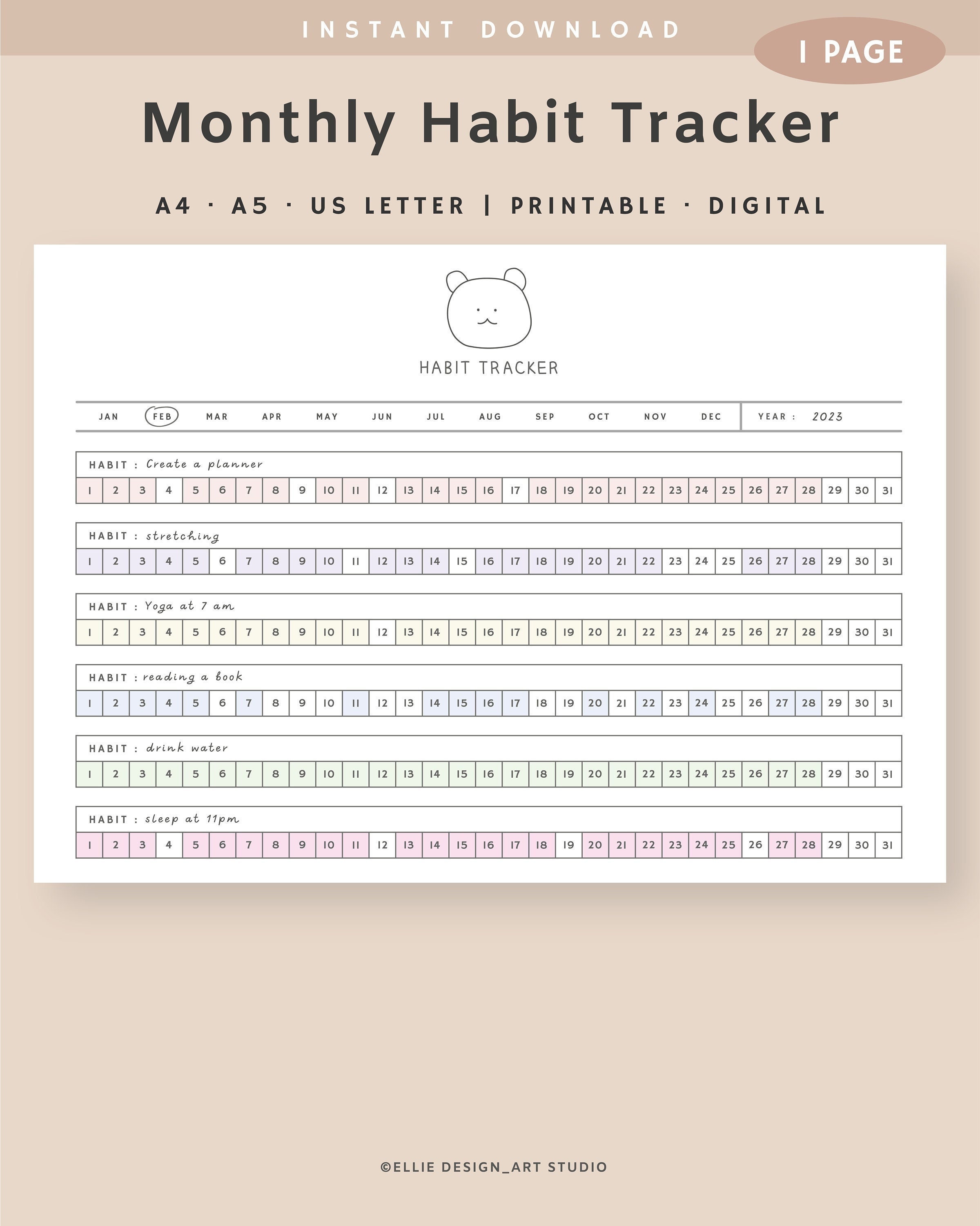 Monthly Habit Tracker Printable, Digital Habit Tracker, Habit Tracker ...