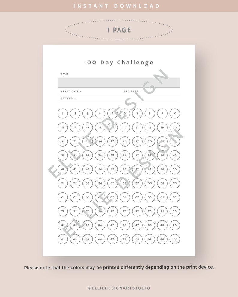 100 Day Challenge, Goal Progress Tracker, Goal Setting, Routine Tracker ...