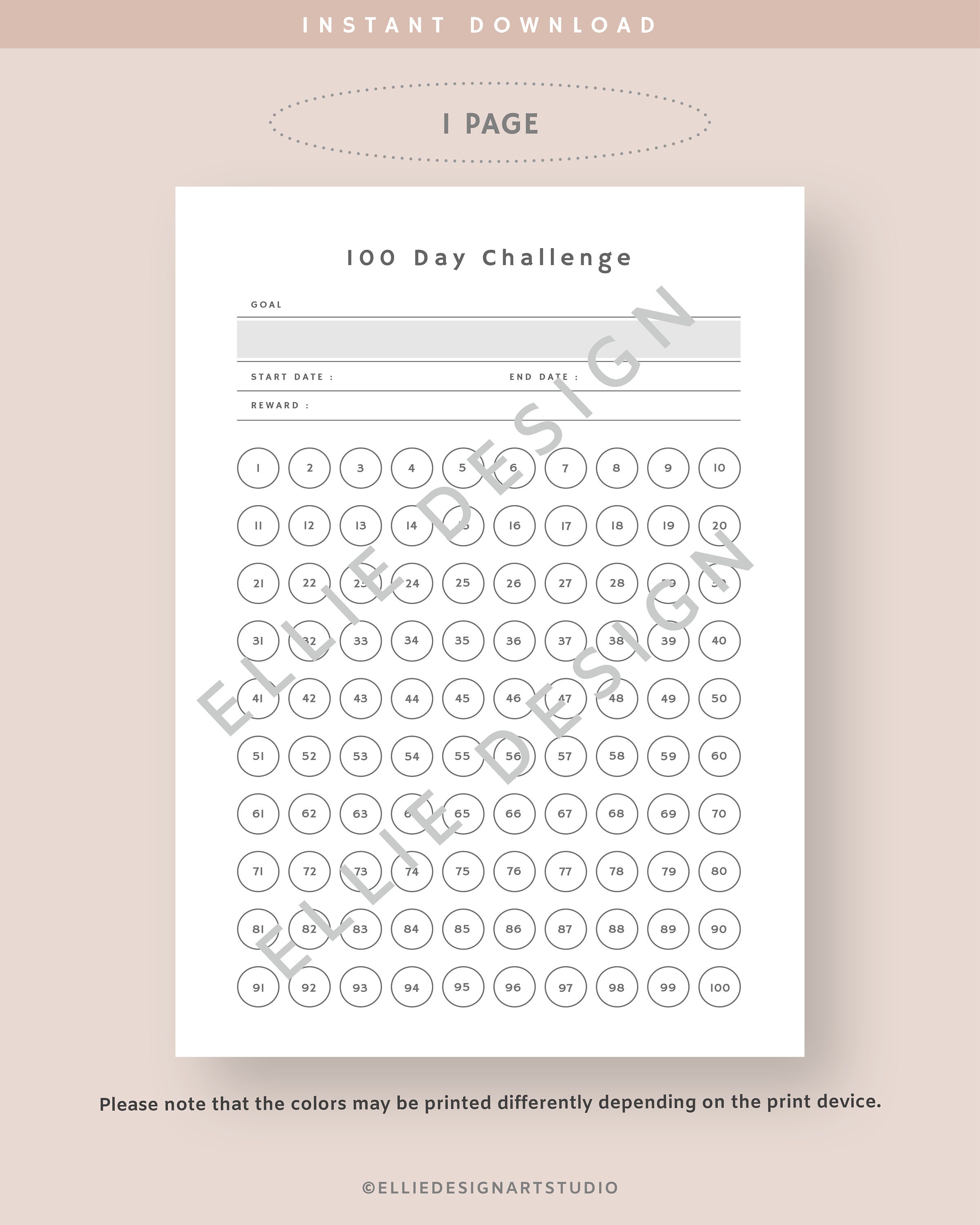 100 Day Challenge, Goal Progress Tracker, Goal Setting, Routine Tracker ...