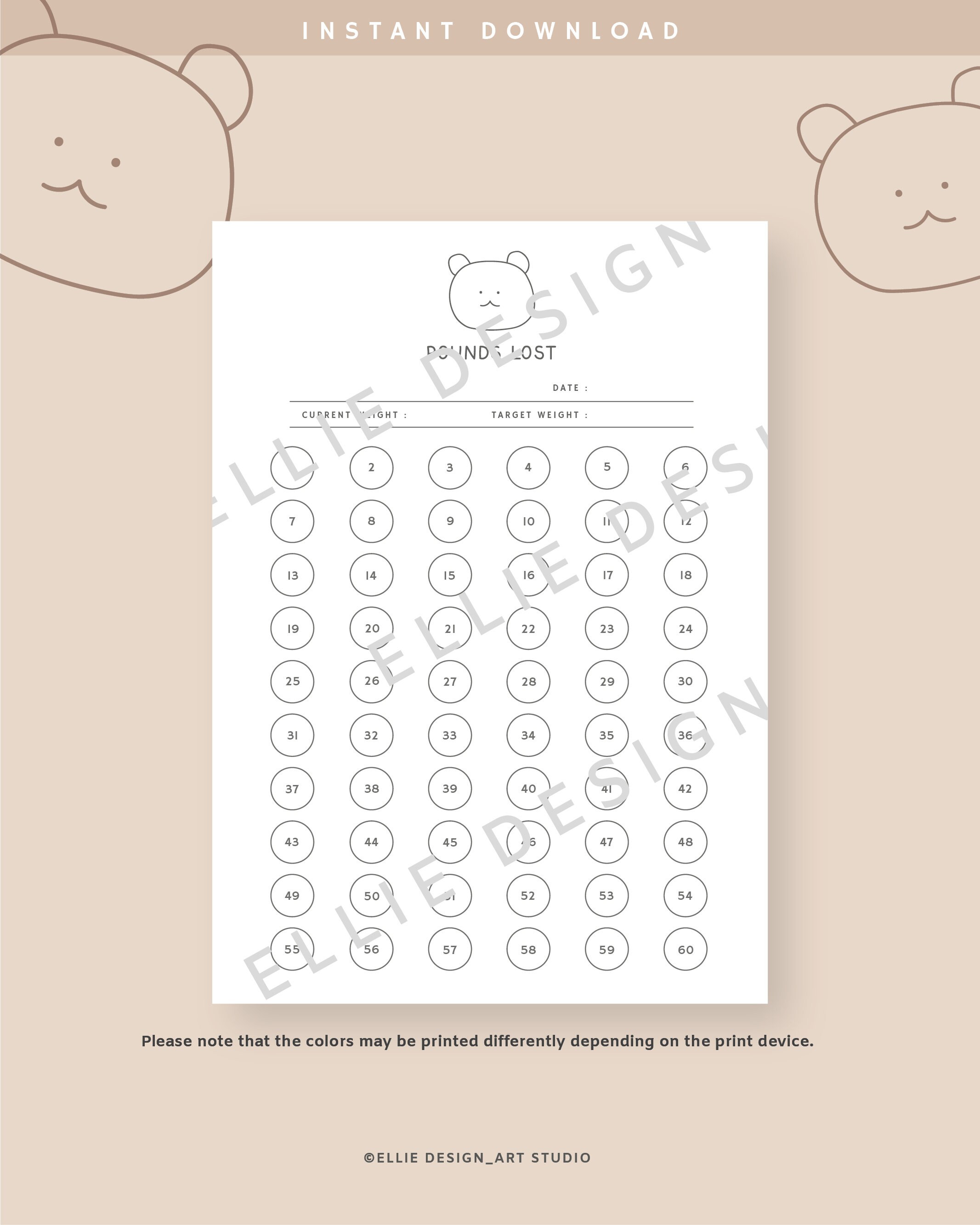 60 Pounds Lost Weight Tracker Printable, Weightloss Journal, Weightloss ...