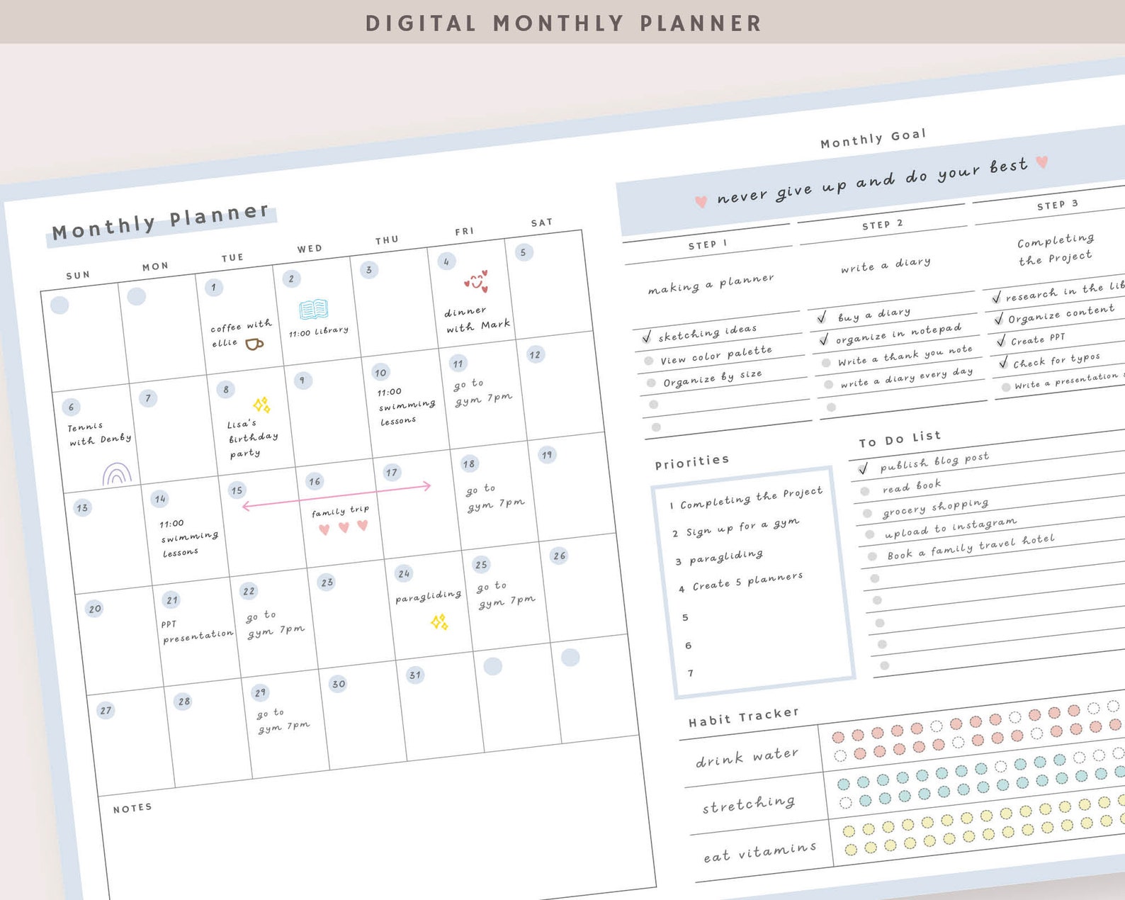 Digital Monthly Calendar, Undated Planner Template for Goodnotes Ipad ...