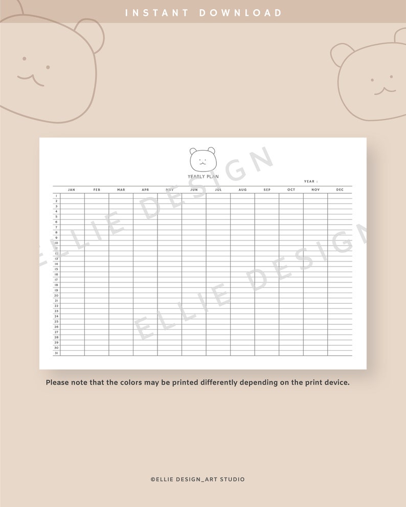 Year Planner on 1 Page, Year at a Glance, Year Tracker, Year at a ...