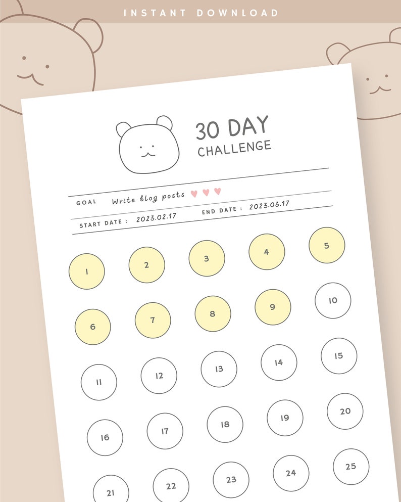 30 Day Challenge Tracker Printable, Goal Setting, Progress Tracker, 30 ...