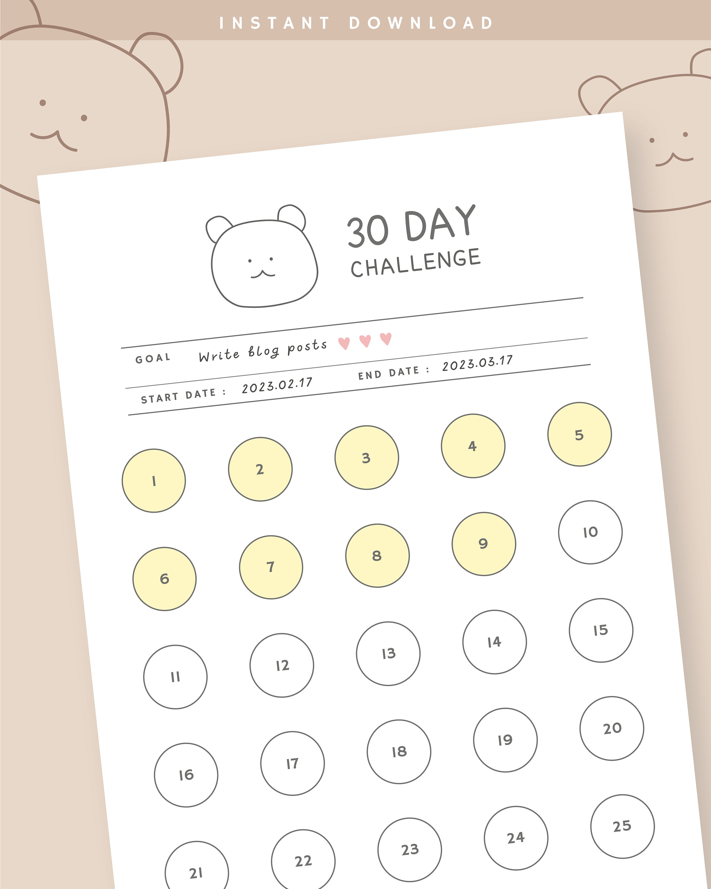 30 Day Challenge Tracker Printable, Goal Setting, Progress Tracker, 30 ...