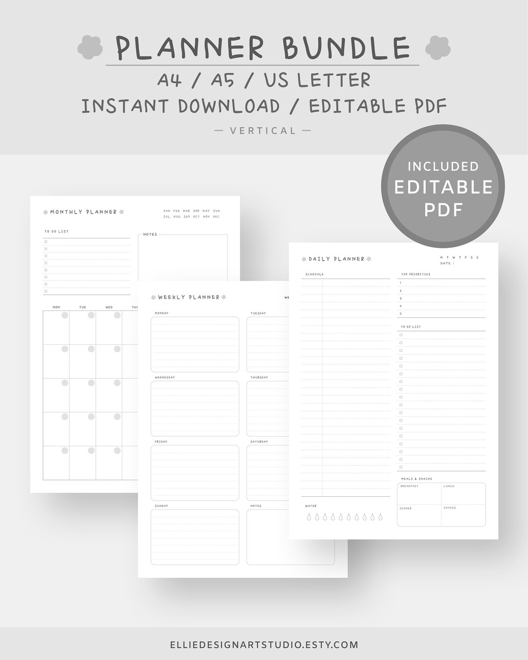 Editable Planner Bundle | Monthly, Weekly, Daily | Undated Planner ...