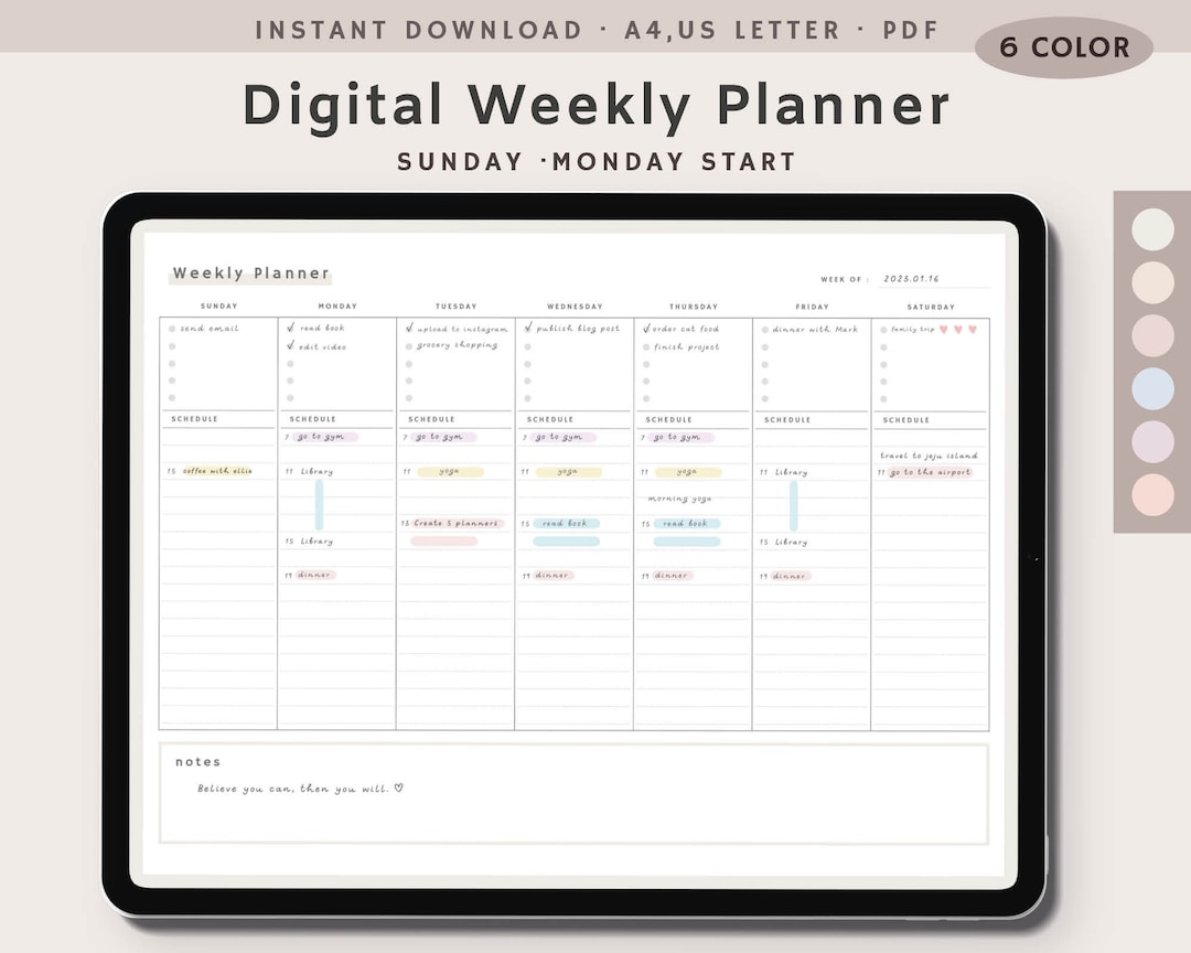 Digital Weekly Planner, Weekly Schedule Planner Template for Goodnotes ...