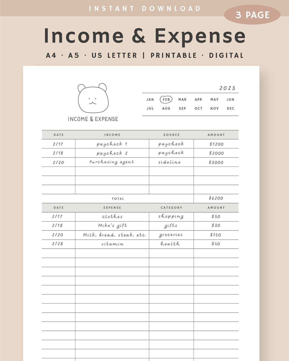 Income & Expense Tracker Printable, Budget Planner, Income Tracker ...