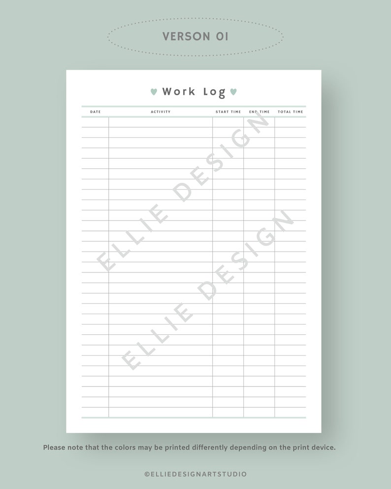 Digital Work Log | Work Log Printable | Time Spent Tracker | Working ...