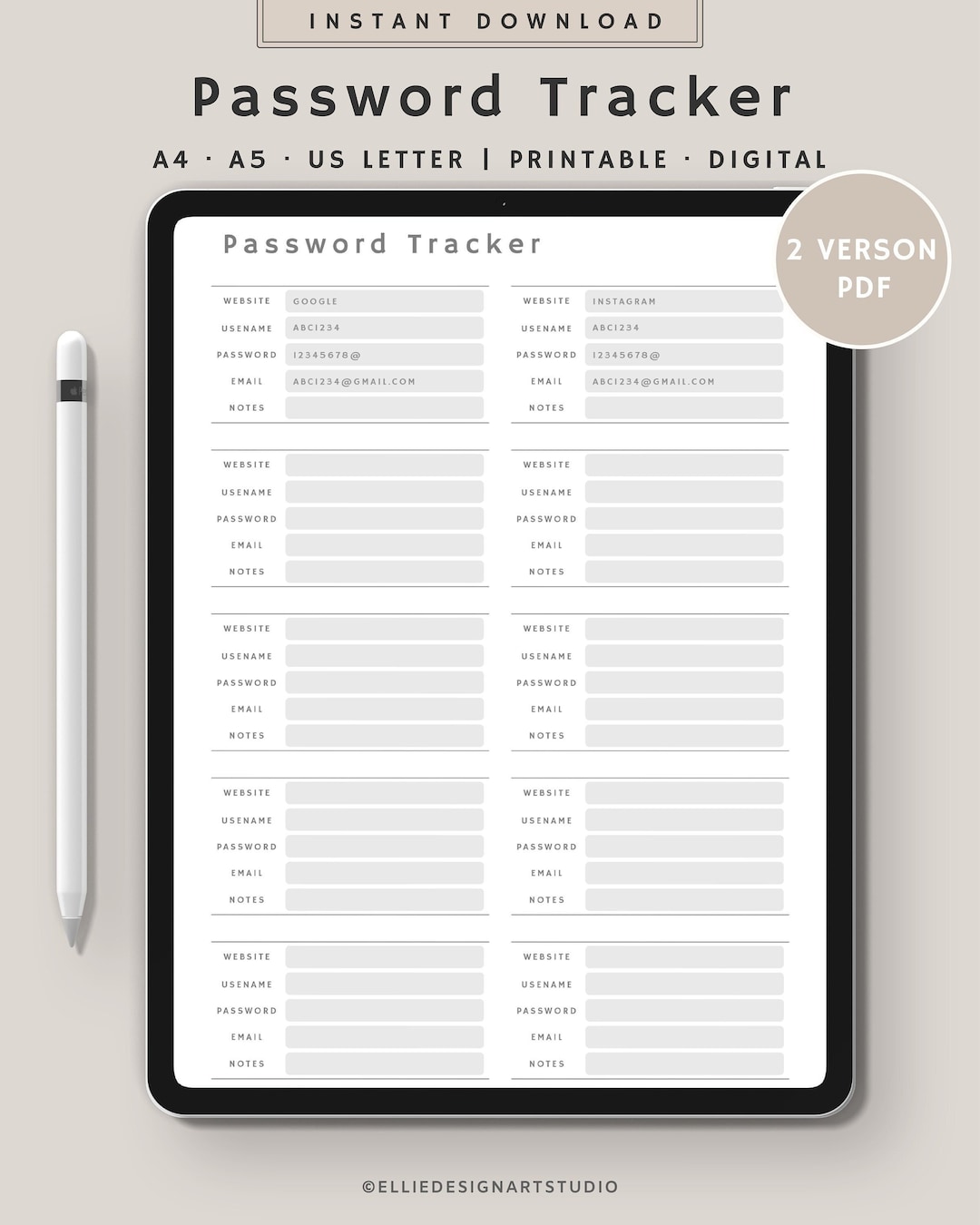 Printable Password Tracker | Password Tracker Digital iPad | Password ...
