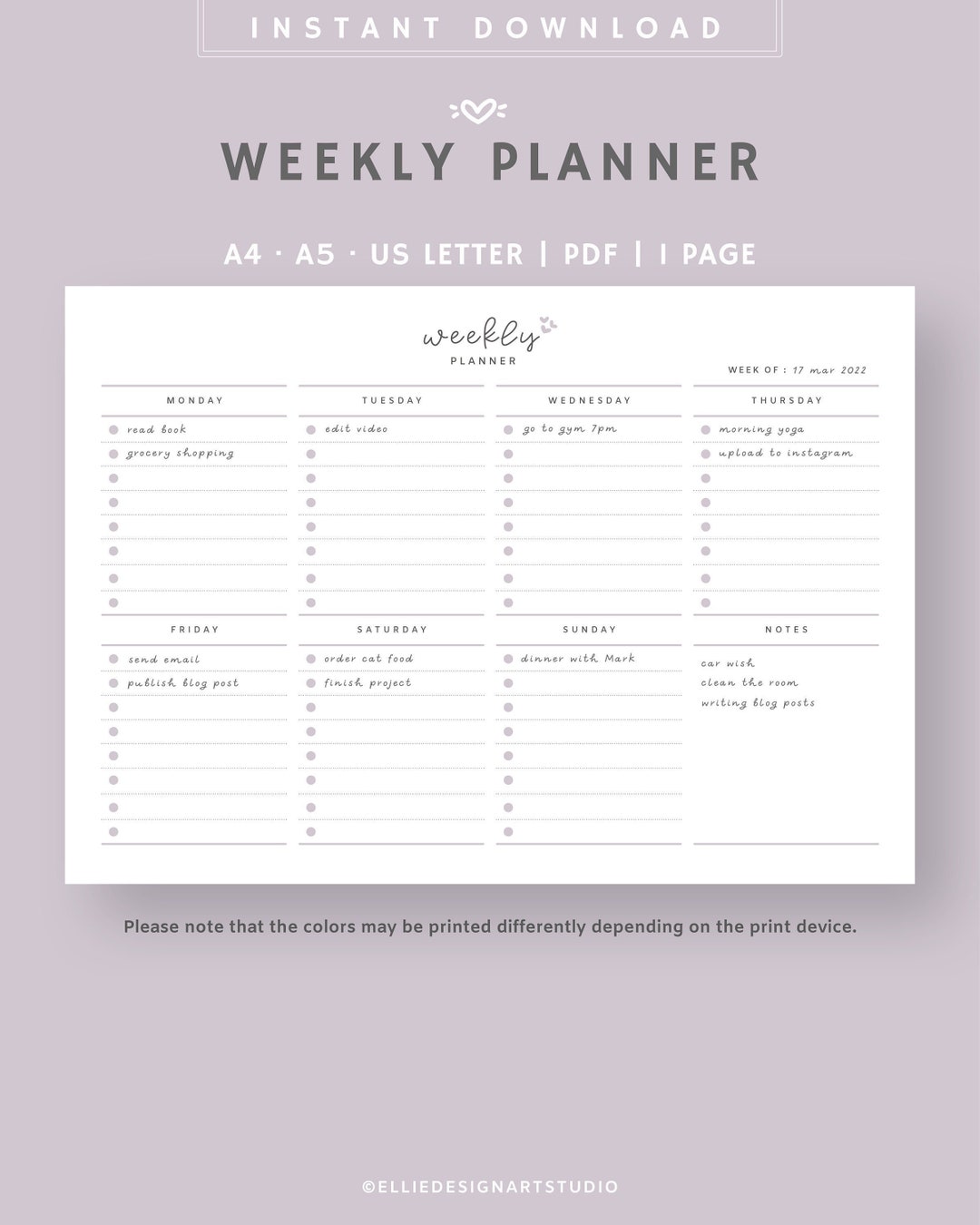 Weekly Planner Printable to Do List | Simple Weekly Schedule | Weekly ...