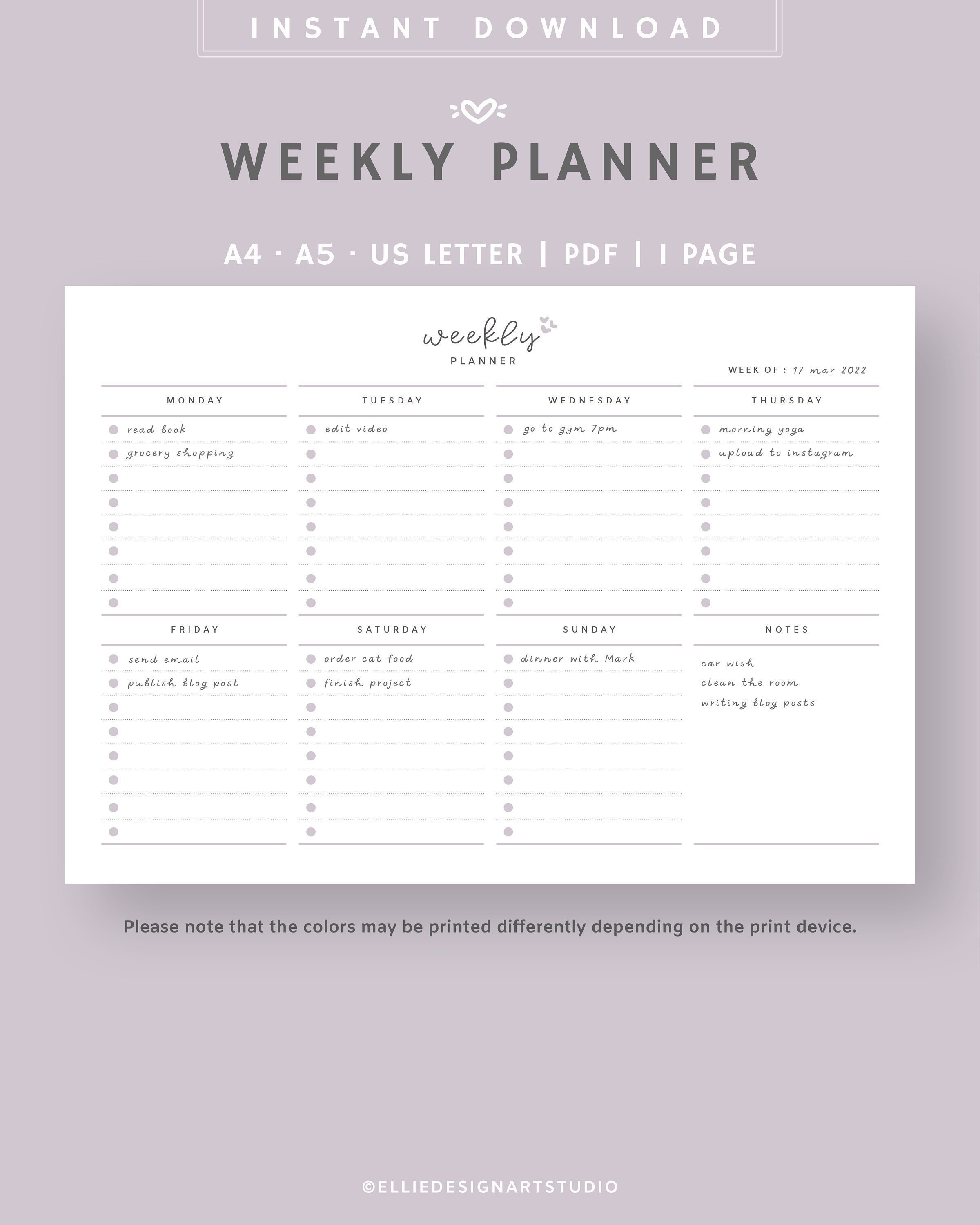 Weekly Planner Printable to Do List | Simple Weekly Schedule | Weekly ...