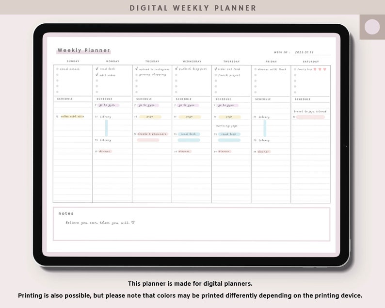 Digital Weekly Planner, Weekly Schedule Planner Template for Goodnotes ...