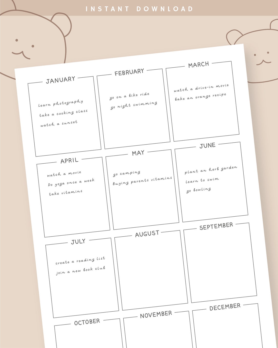 Yearly to Do List, Yearly Planner, Annual Planner, Annual Overview ...