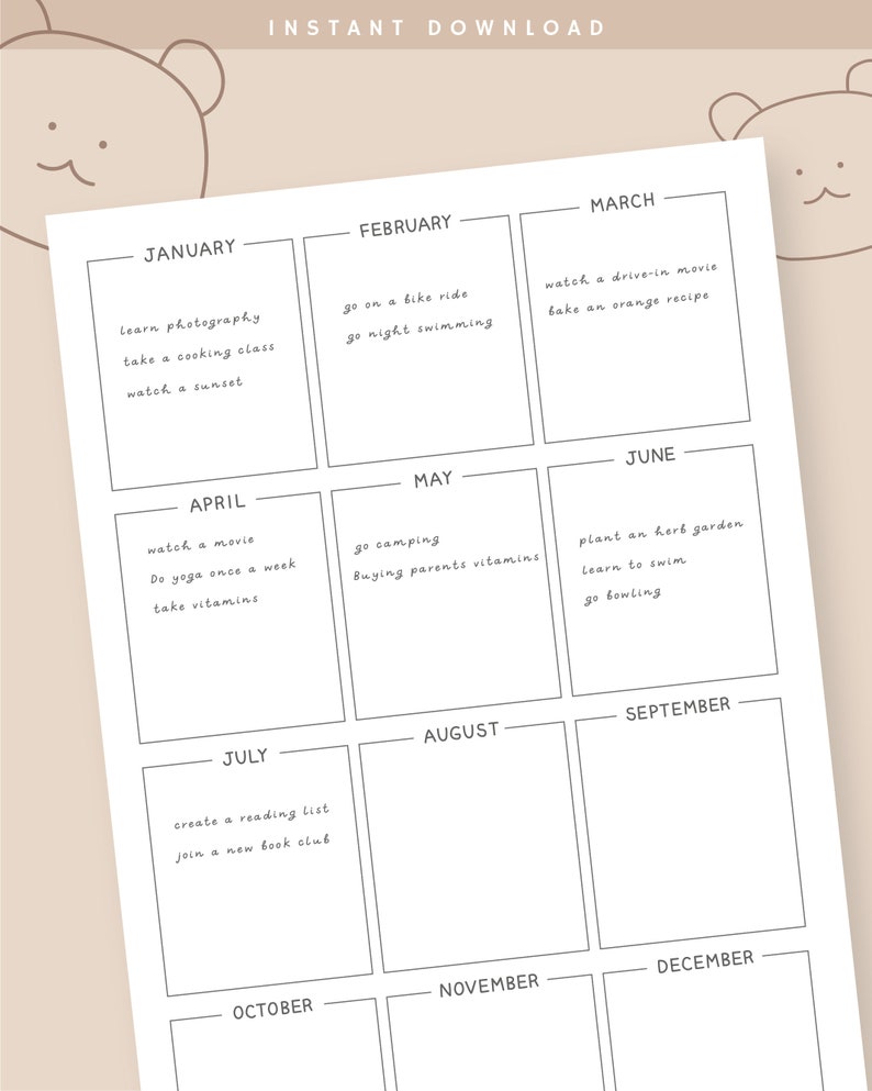 Yearly to Do List, Yearly Planner, Annual Planner, Annual Overview ...