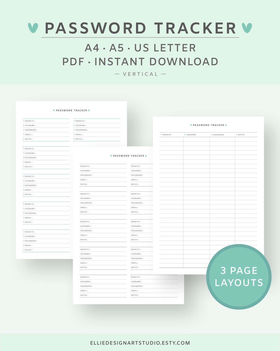Password Tracker Printable Template | Password Log 3 Pages | Password ...