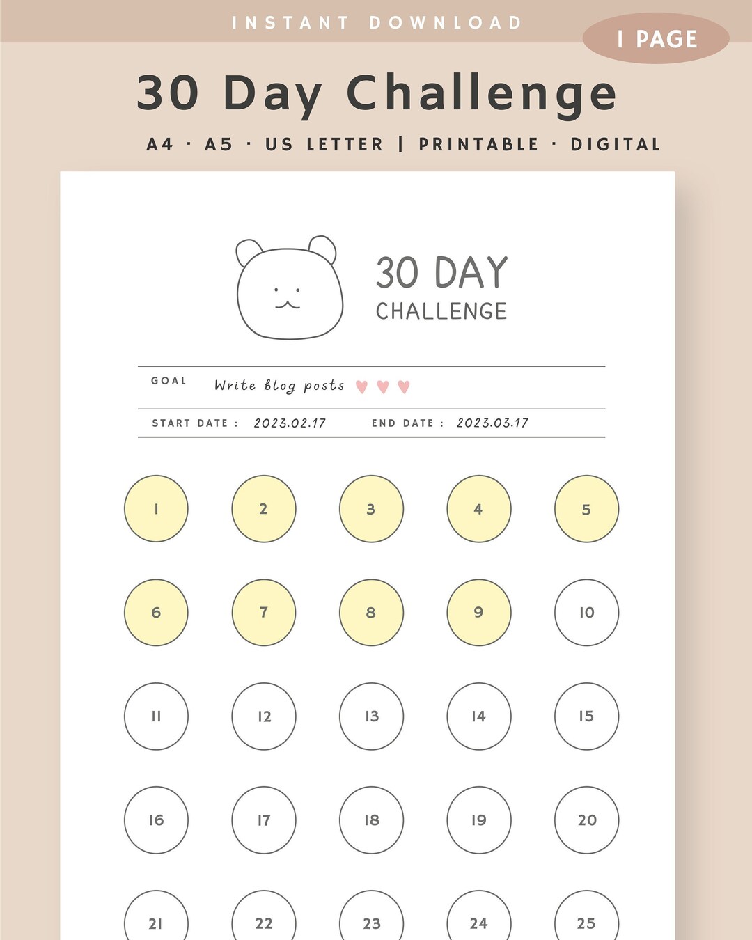 30 Day Challenge Tracker Printable, Goal Setting, Progress Tracker, 30 ...