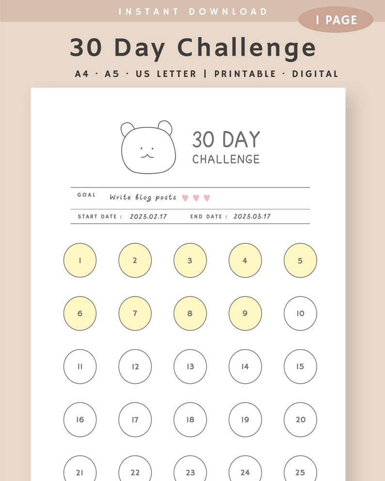 30 Day Challenge Tracker Printable, Goal Setting, Progress Tracker, 30 ...