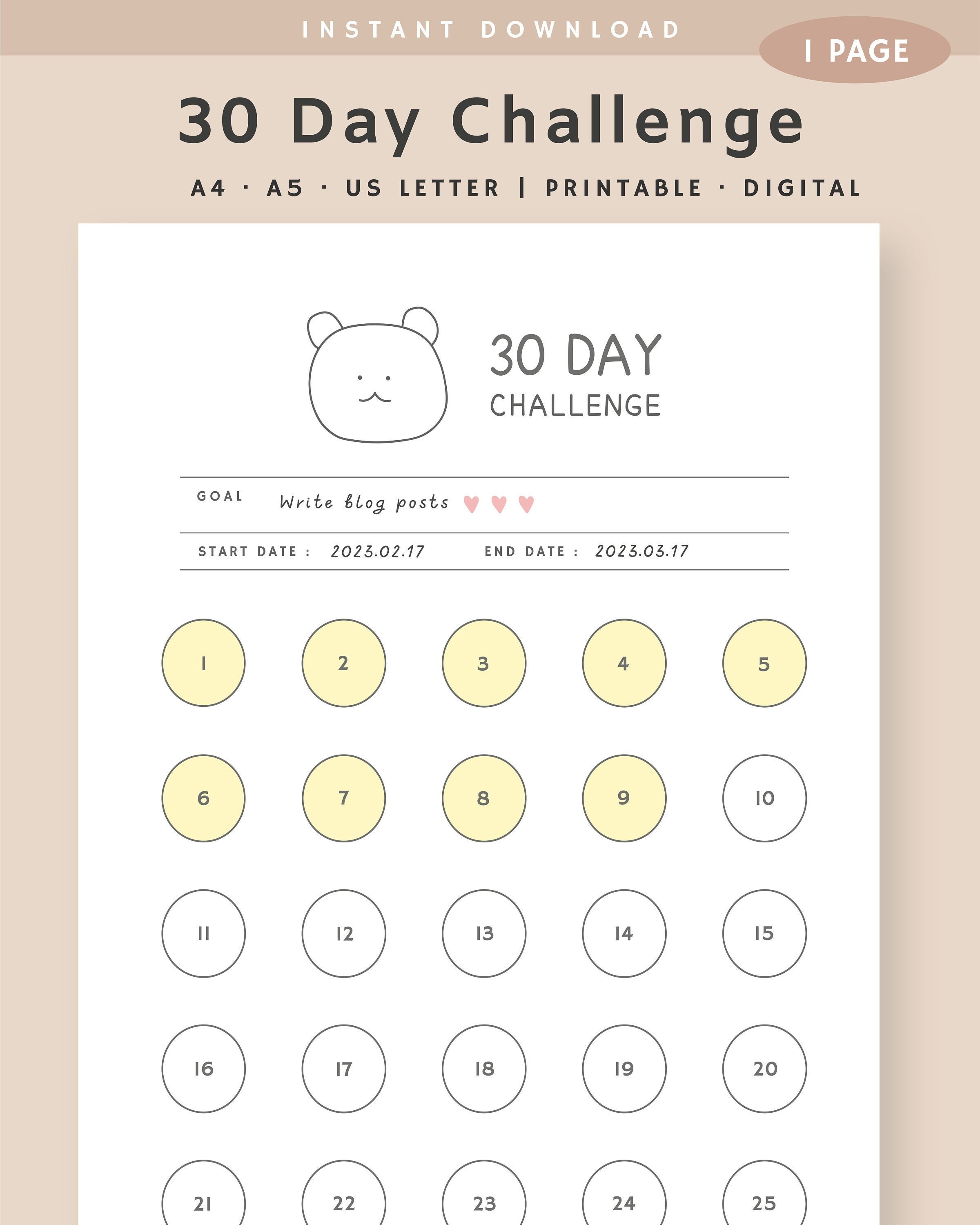 30 Day Challenge Tracker Printable, Goal Setting, Progress Tracker, 30 ...