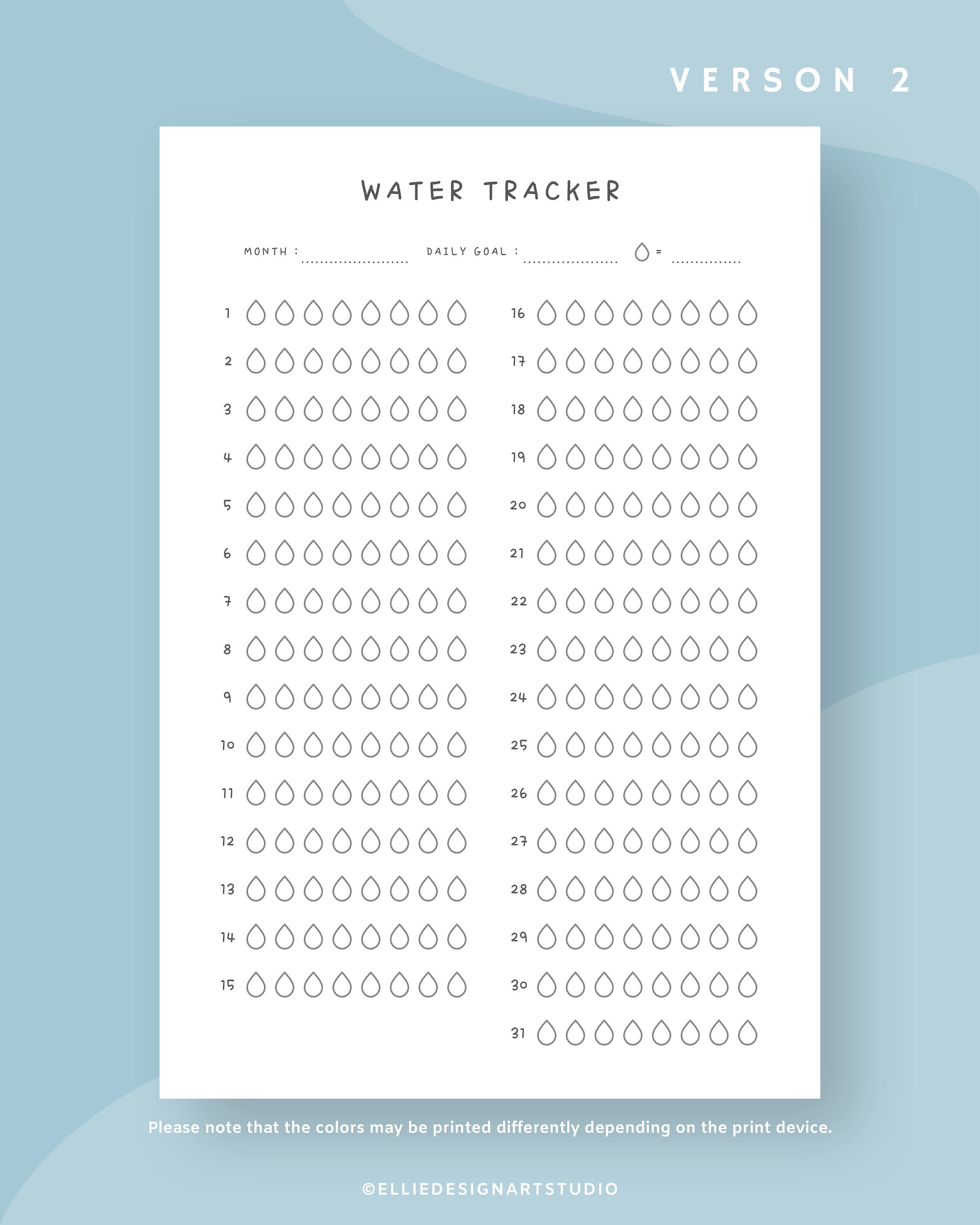 Water Tracker Printable | Water Log | Monthly Water Intake Tracker ...