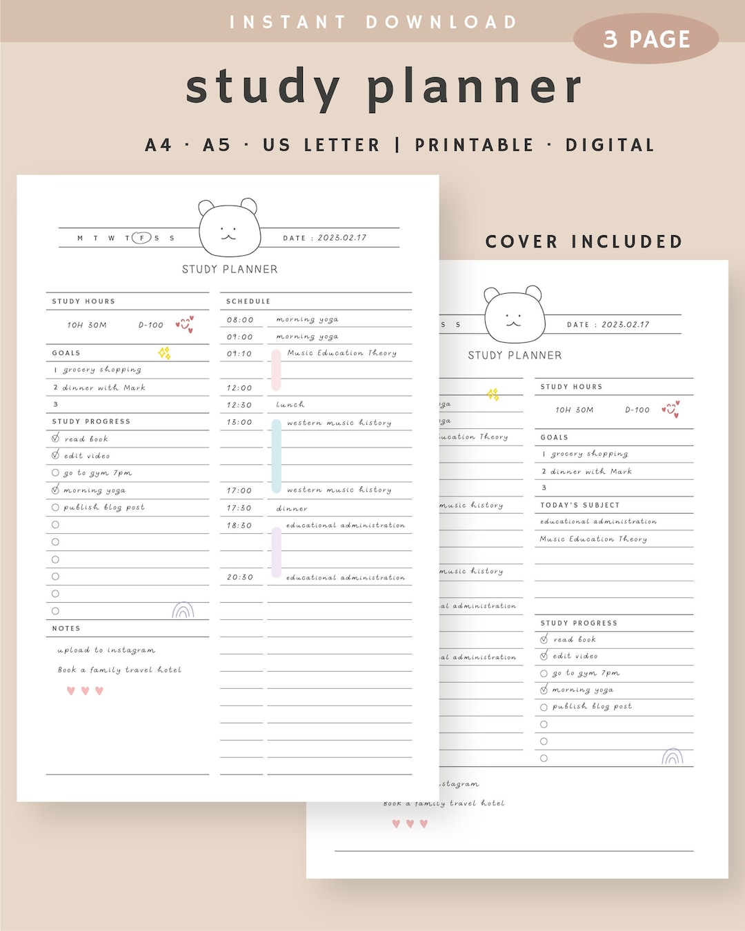 Study Planner Printable Template, Goodnotes Student Planner, Digital ...