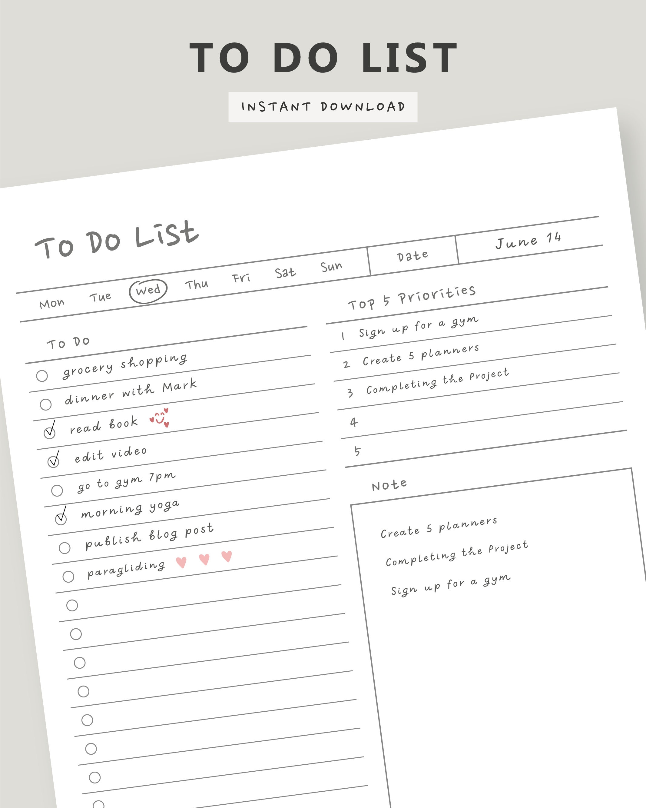 Daily to Do List Printable, Simple Tasks List Template, to Do List ...