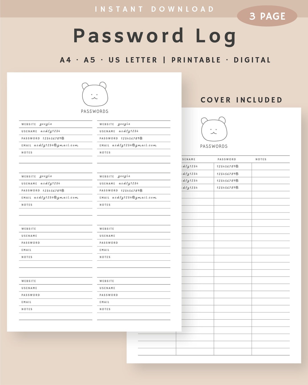 Password Tracker Printable, Password Organizer, Password Keeper ...