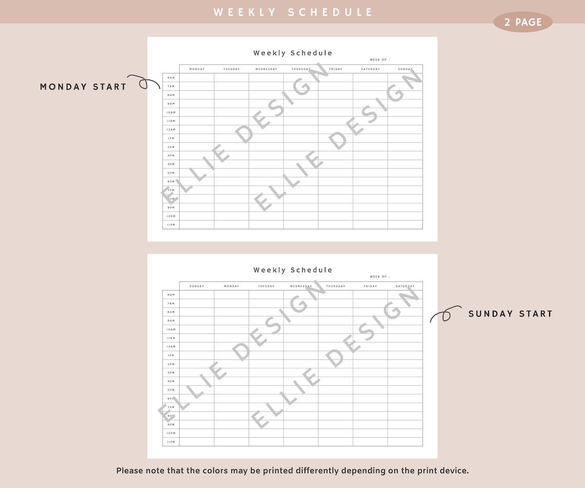Weekly Schedule Printable, Week at a Glance, Weekly Planner, Hourly ...