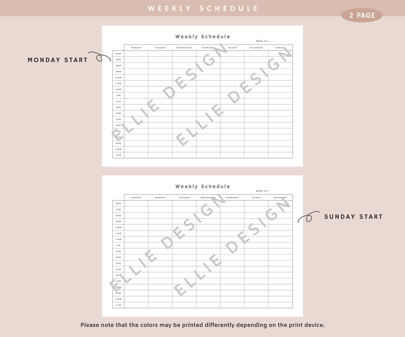 Weekly Schedule Printable, Week at a Glance, Weekly Planner, Hourly ...