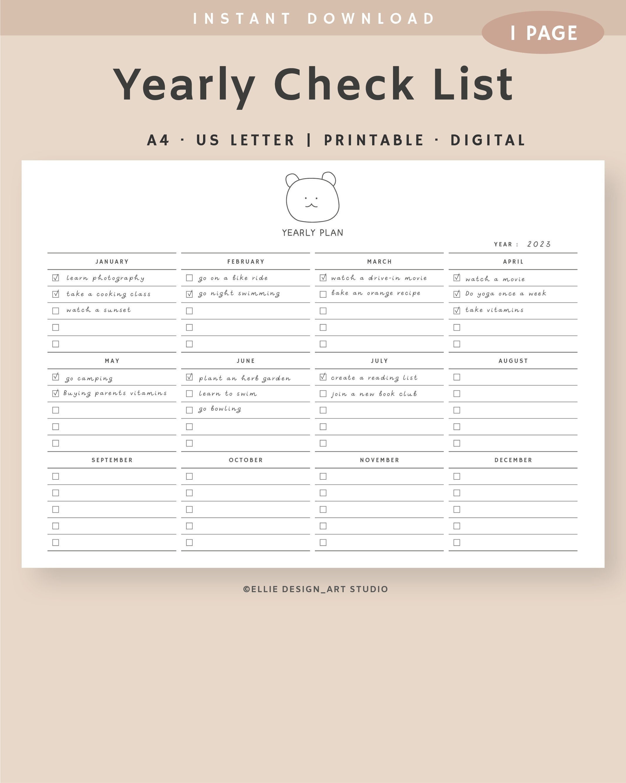 Yearly to Do List Printable Landscape, Yearly Tasks, Minimalist Yearly ...