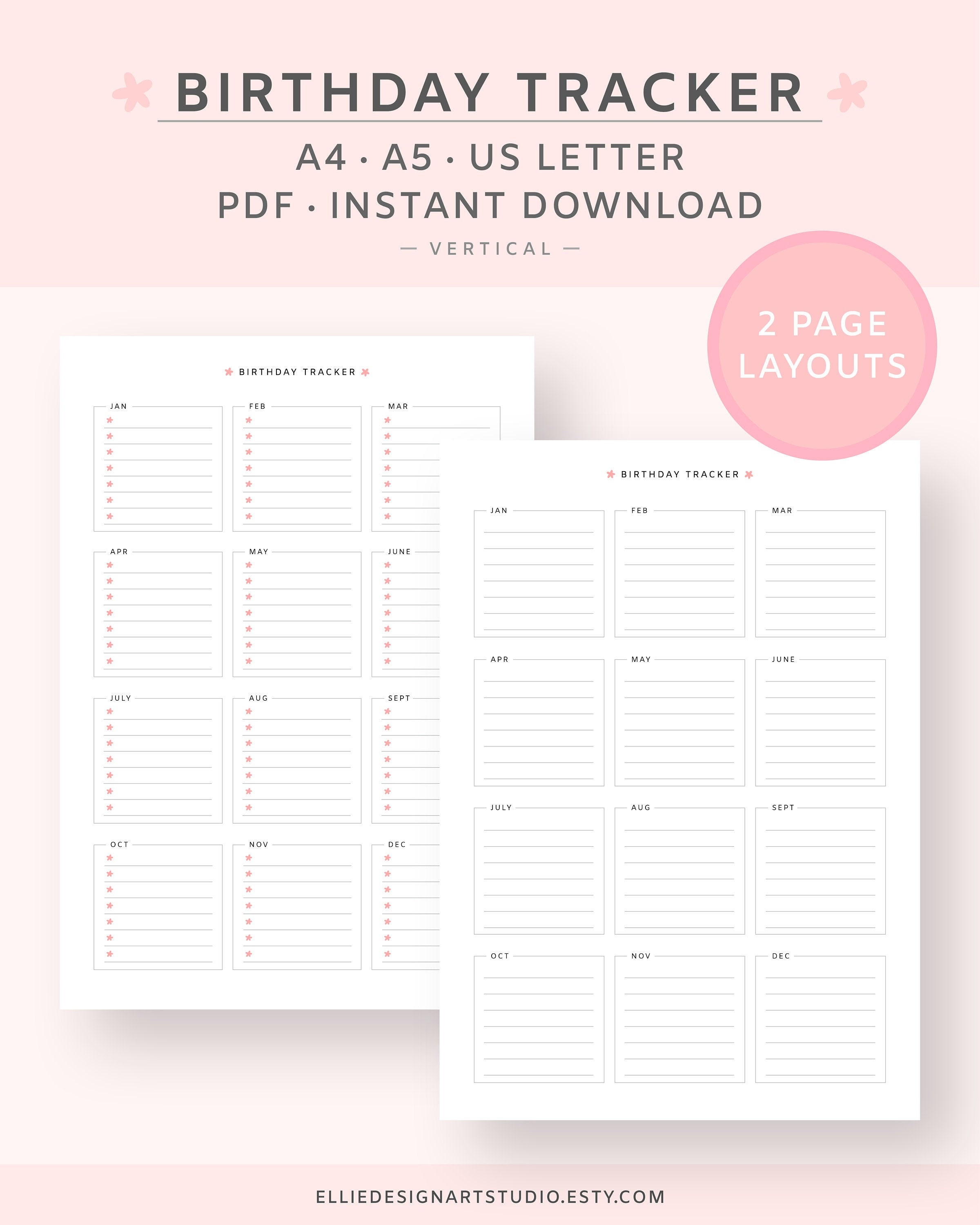 Vertical Birthday Tracker Printable Birthday Planner PDF - Etsy