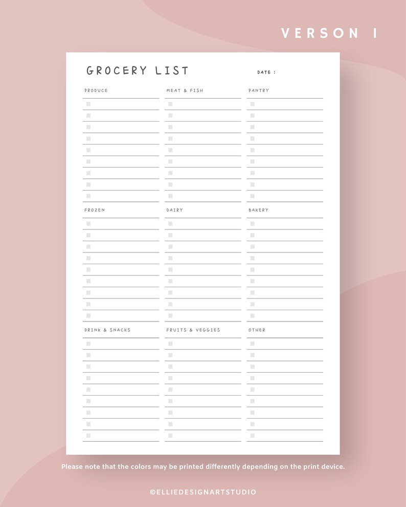Grocery List Printable Grocery Checklist Shopping List - Etsy
