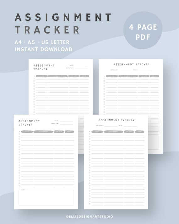 Assignment Tracker Printable College Assignment Tracker | Etsy