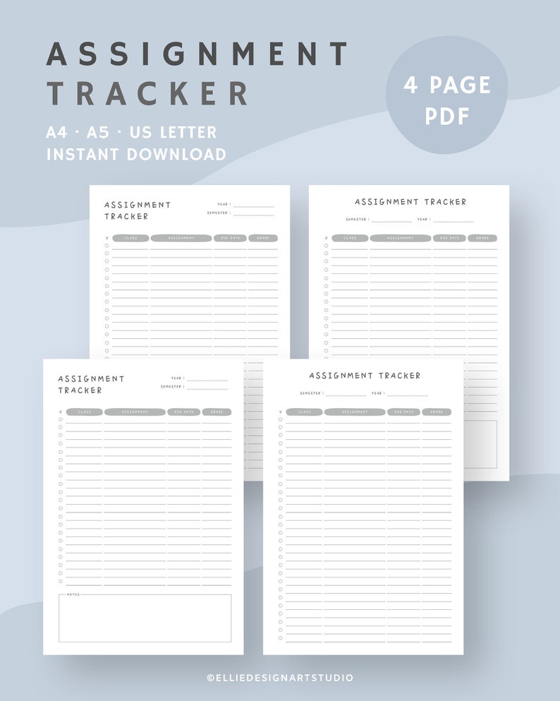 Assignment Tracker Printable | College Assignment Tracker | Homework ...