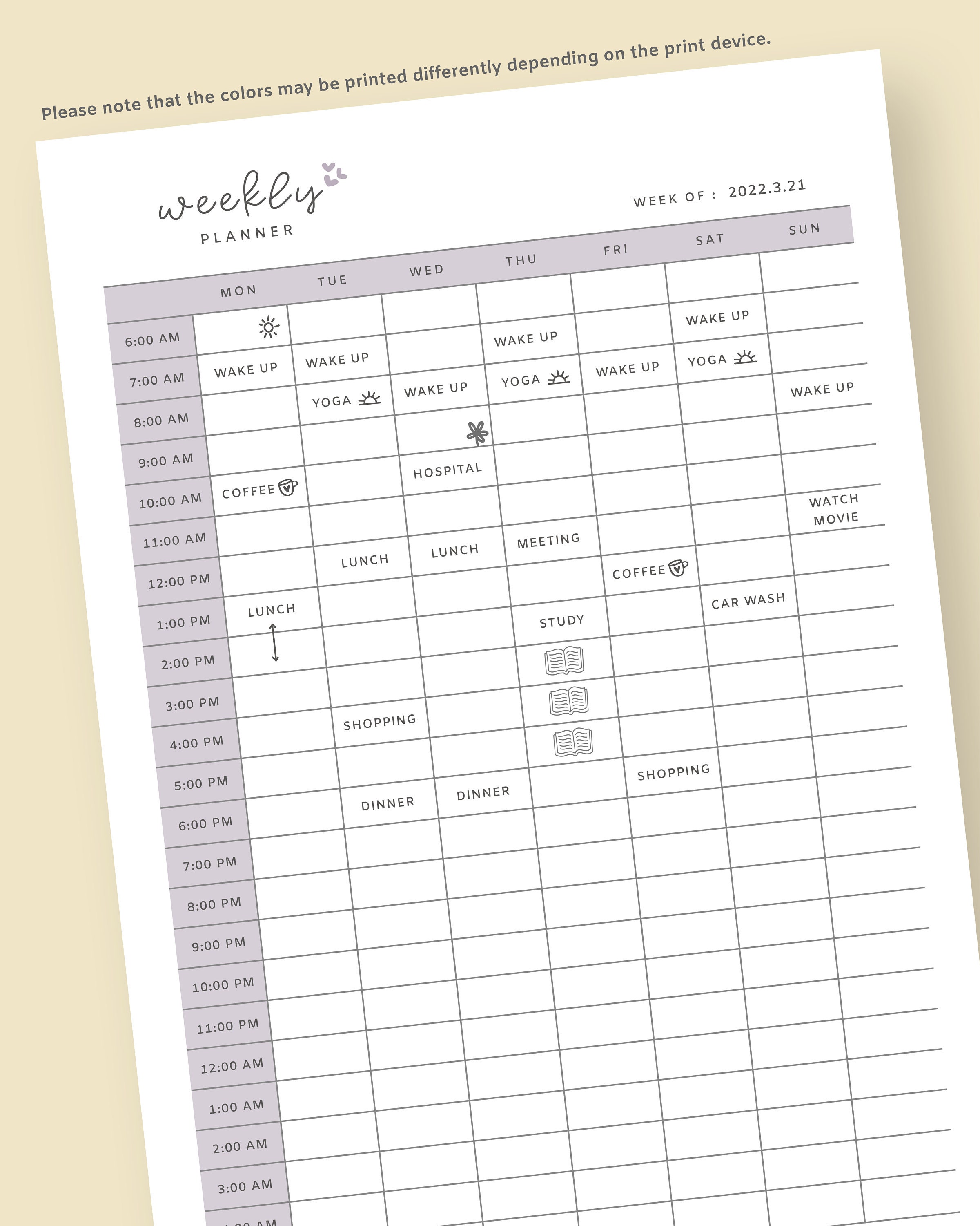 Hourly Weekly Schedule Printable | Weekly to Do List | Weekly Digital ...