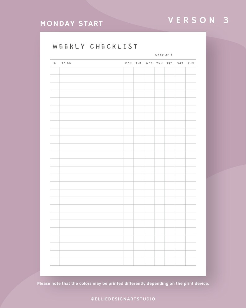 Weekly Checklist Printable | to Do List Template | Printable to Do List ...