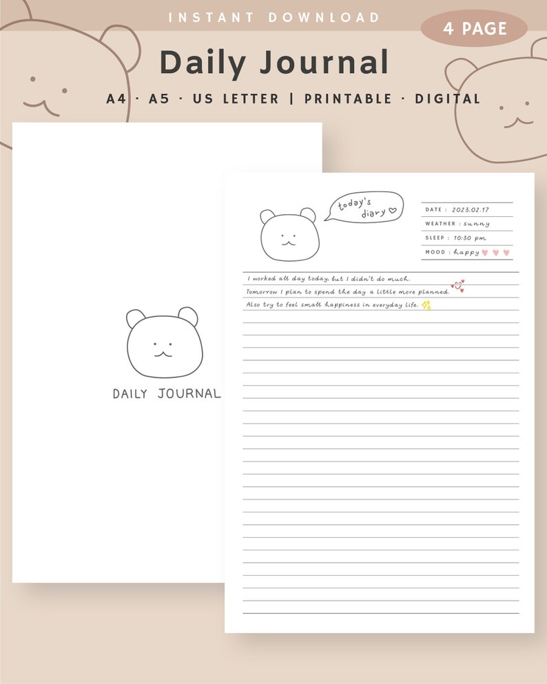 Diary Journal Printable, Diary Pages, Blank Journal Template, Daily ...