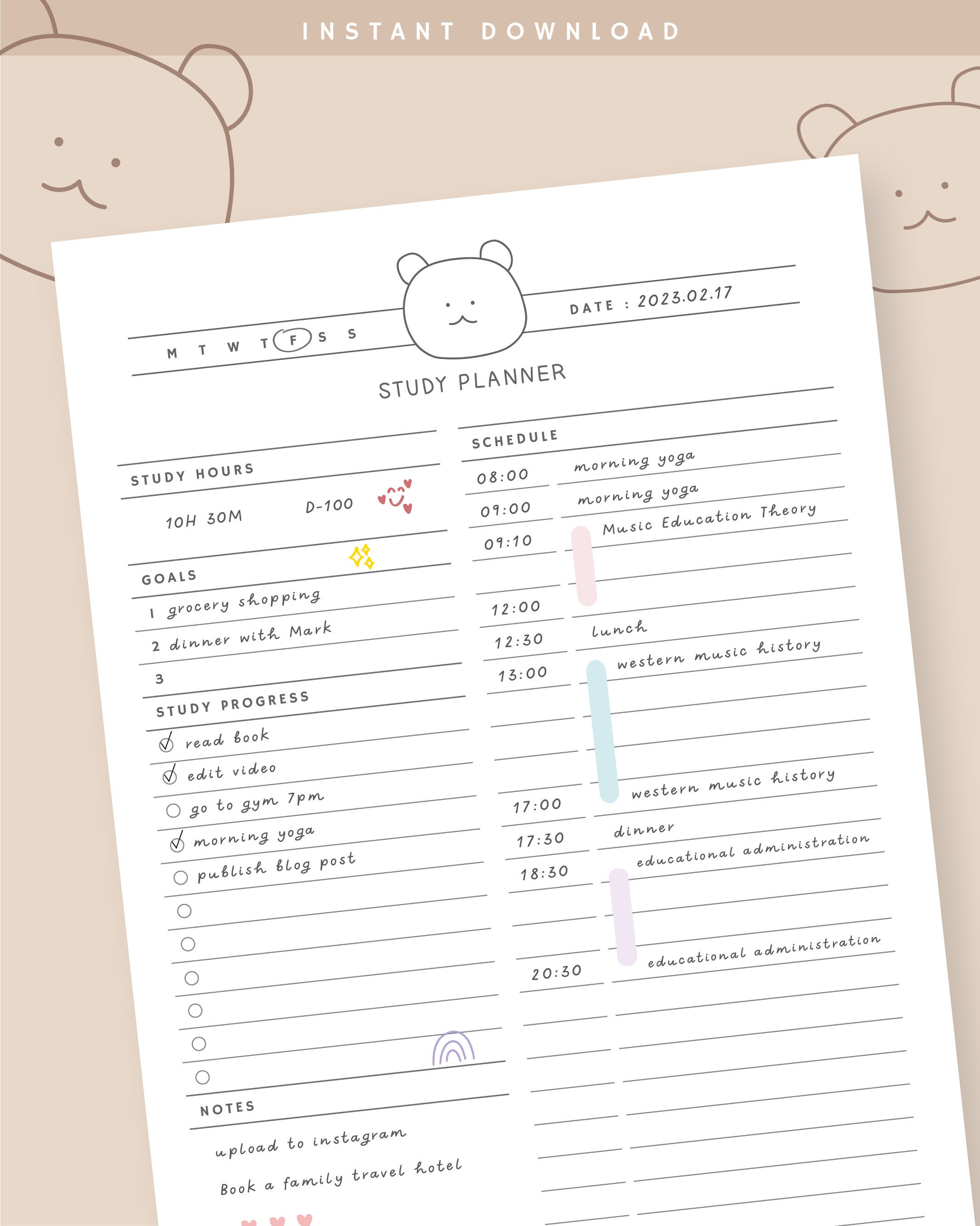 Study Planner Printable Template, Goodnotes Student Planner, Digital ...