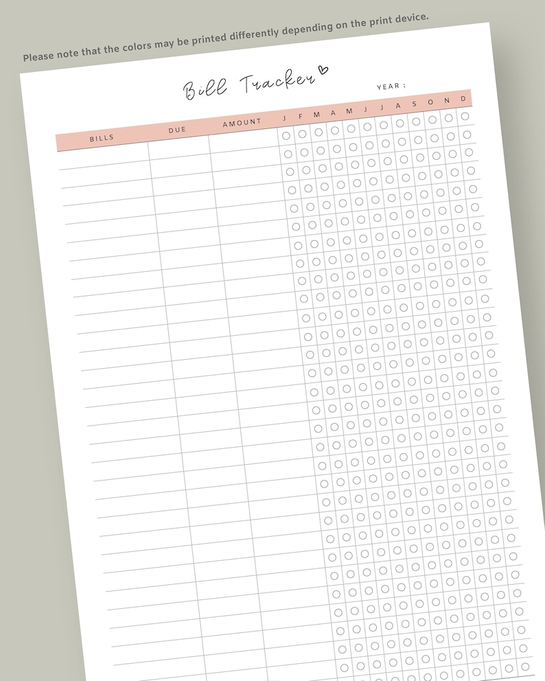 Billing Tracker Printable | Monthly Yearly Bill Log | Expense Tracker ...